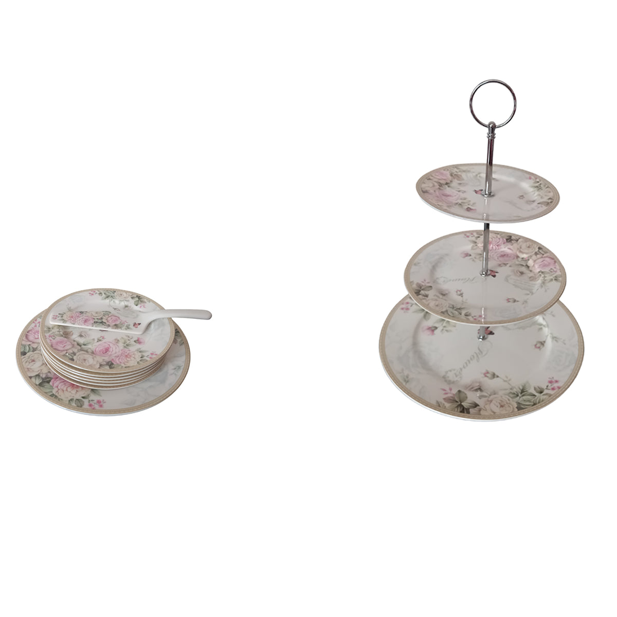 Set servire desert, Etajera Ceramica si Set 8 piese pentru Tort Cerami ...