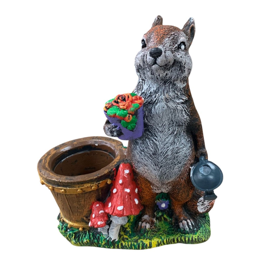 Decoratiune/Figurina de gradina veverita cu ghiveci, Ceramica,Pictata ...