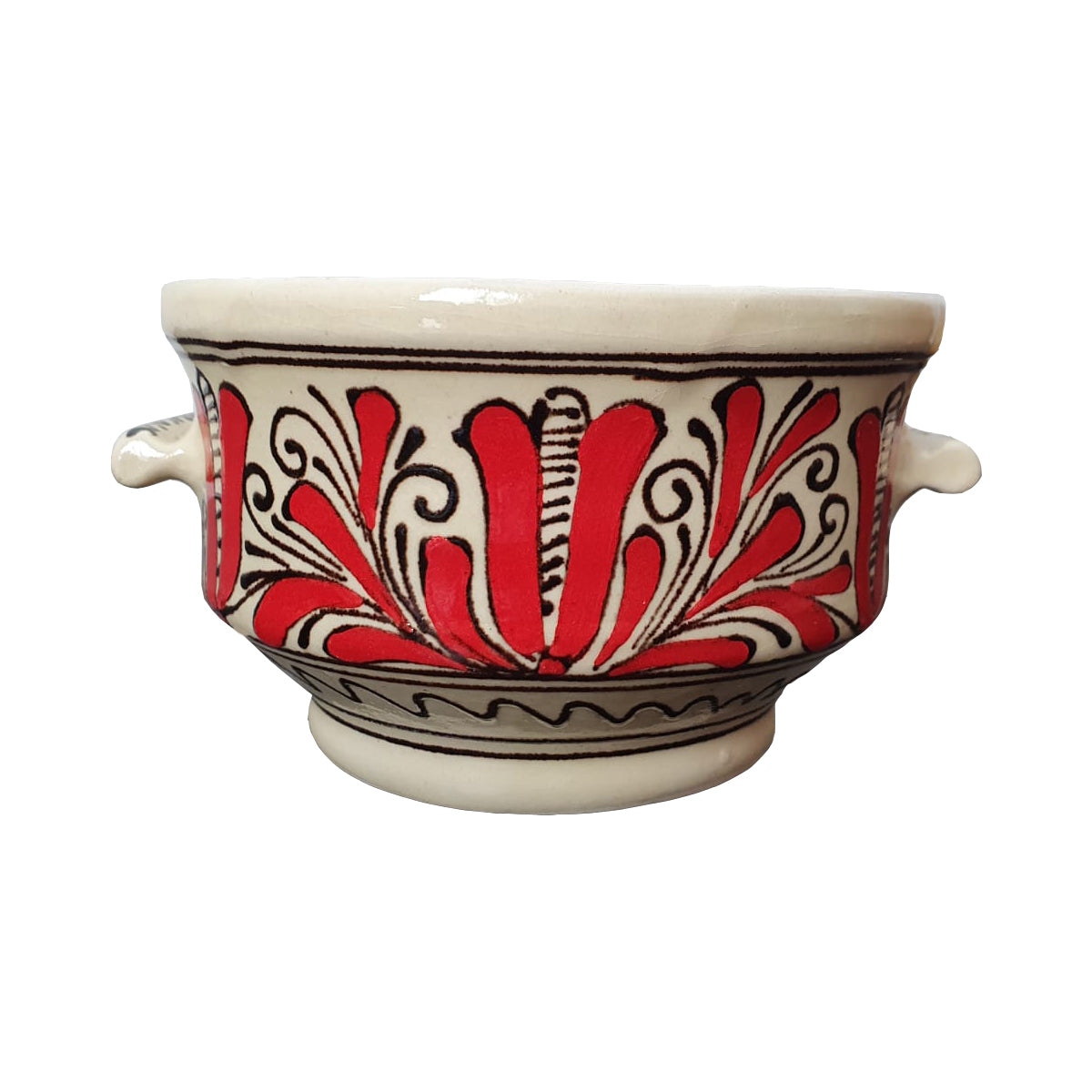 Bol cu Manere din Ceramica, Motiv Traditional, 15 cm, supa, ciorba ...