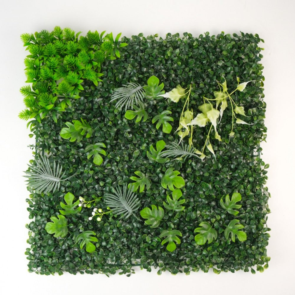 Gard decor cu Mix de Frunze Artificiale si Flori Albe , 50x50 cm ...