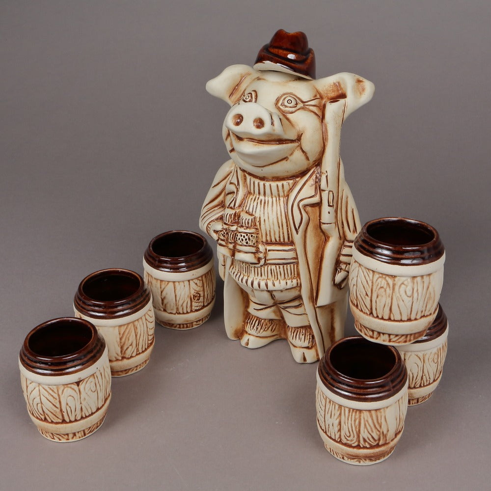 Set pentru Bauturi, Porcusor, Sticla si 6 pahare, Ceramica – CasutaNoastra