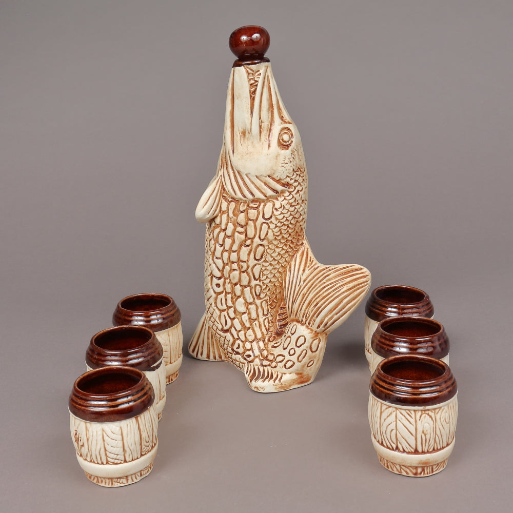 Set pentru Tuica, Sticla 750 ml cu 6 pahare 100 ml, Model Stiuca, Cera ...